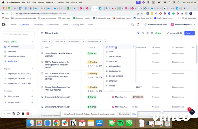 Using your Contract View